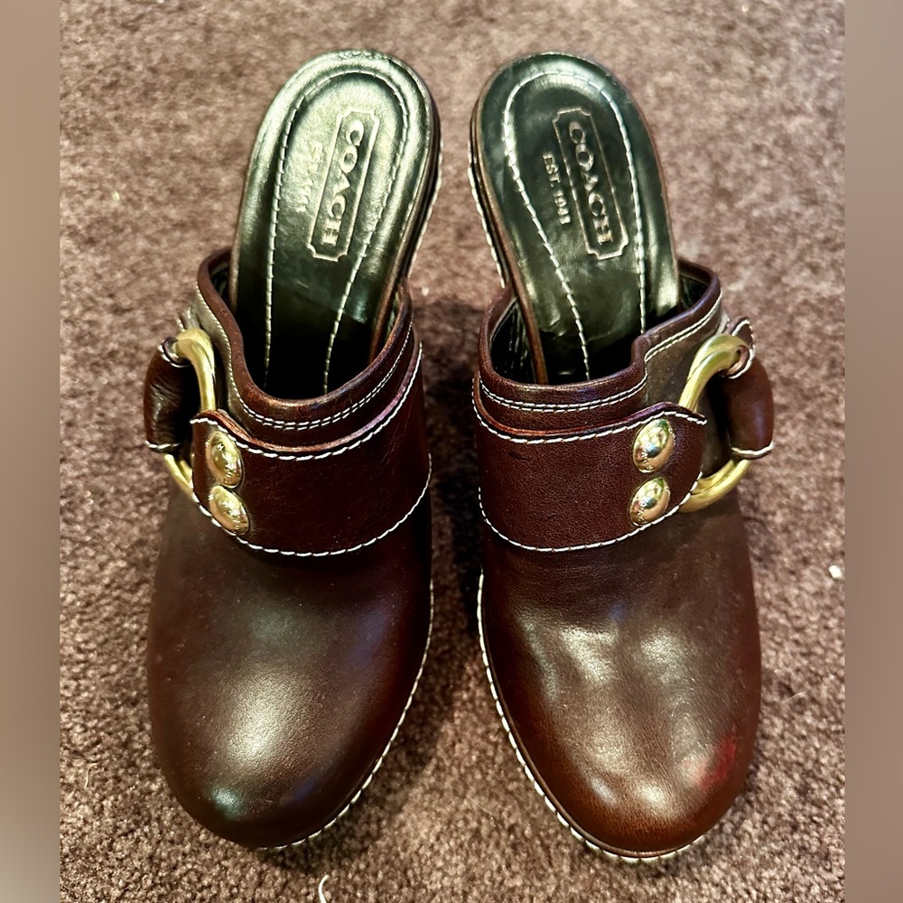 Coach Brown Leather High Heel Clogs - Gem